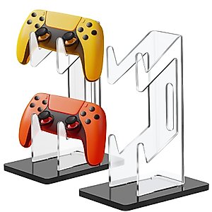 Barydat 2 Pcs Controller Holders Acrylic Dual Controller Stand Anti Slip Universal Game Controller Stand Storage Controller Stand for Desk Most Gaming Accessories Organizer, Black Clear