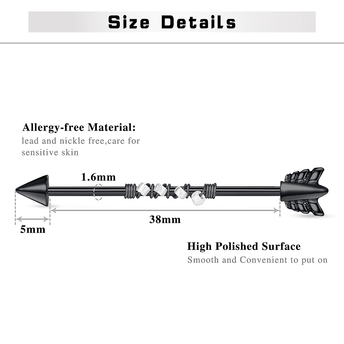 Mayhoop 14G Stainless Steel Industrial Barbell Earring Cartilage Body Piercing Jewelry 38mm 1&1/2 Inch Industrial Piercing Bar