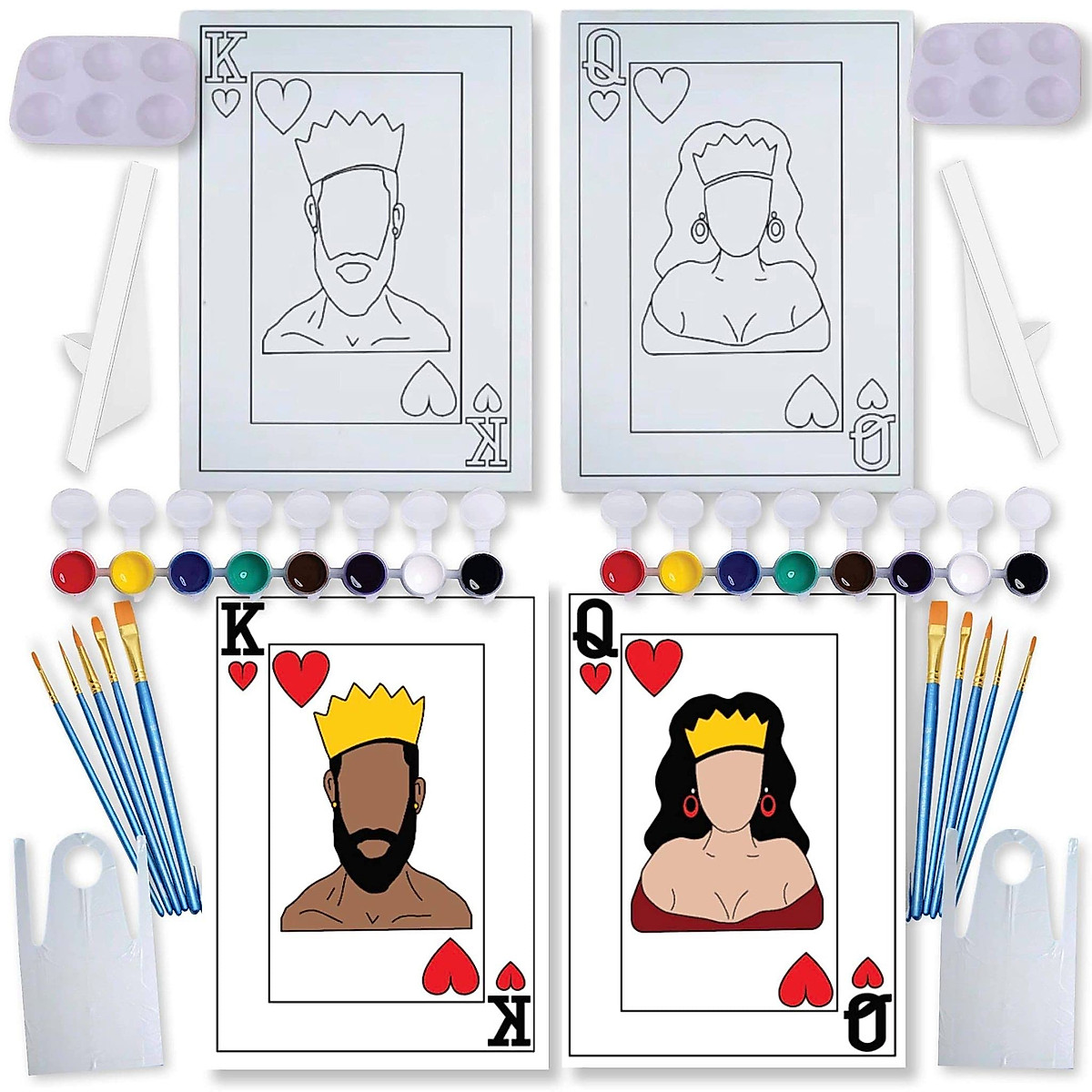 King Queen Playing Cards (2 Pack) 12x16 Canvas Paint Party Kits Pre-Drawn Outline Canvas for Paint and Sip