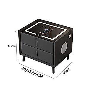 HIGOH Bedside Table Light Slate Smart Bedside Table Minimalist All Solid Wood Wireless Charging Fingerprint Lock Bluetooth Audio