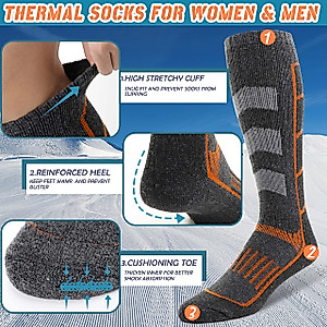 ANTSANG Mens Womens Merino Wool Ski Socks Thermal Warm Winter Thick Knee High Gift Socks Skiing Snowboarding Socks 3 Pairs(Arrow-Ski Grey/Blue A,M)