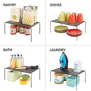 mDesign XL Raised Metal Kitchen Pantry Stacking Plate Organizer Storage Shelves, Cabinet Shelf Rack for Cupboard, and Cabinet - Store Food, Dishes, Bowls, Mugs, Concerto Collection, 2 Pack, Bronze