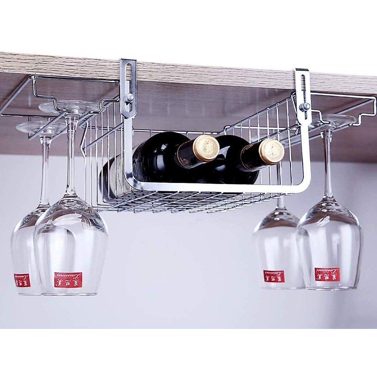 ZUQIEE Household Items Wine Glass Holder Under Shelf Wine Rack Shelf Inserts for Cupboard Stainless Steel Goblet Rack Red Wine Cup Holder Kitchen Cabinet Hanging Wine Rack