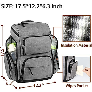Mancro Diaper Bag Backpack, Multifunctional Travel Dad Diaper Bag with Insulated Pockets, Large Capacity Baby Diaper Backpack for Men and Women with Laptop Pocket and Stroller Straps, Grey