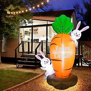 ATDAWN 5 ft Easter Inflatable Bunnies with Giant Carrot, Easter Inflatable Outdoor Holiday Decoration, Easter Blow Up Lawn Yard Garden Inflatables Decorations