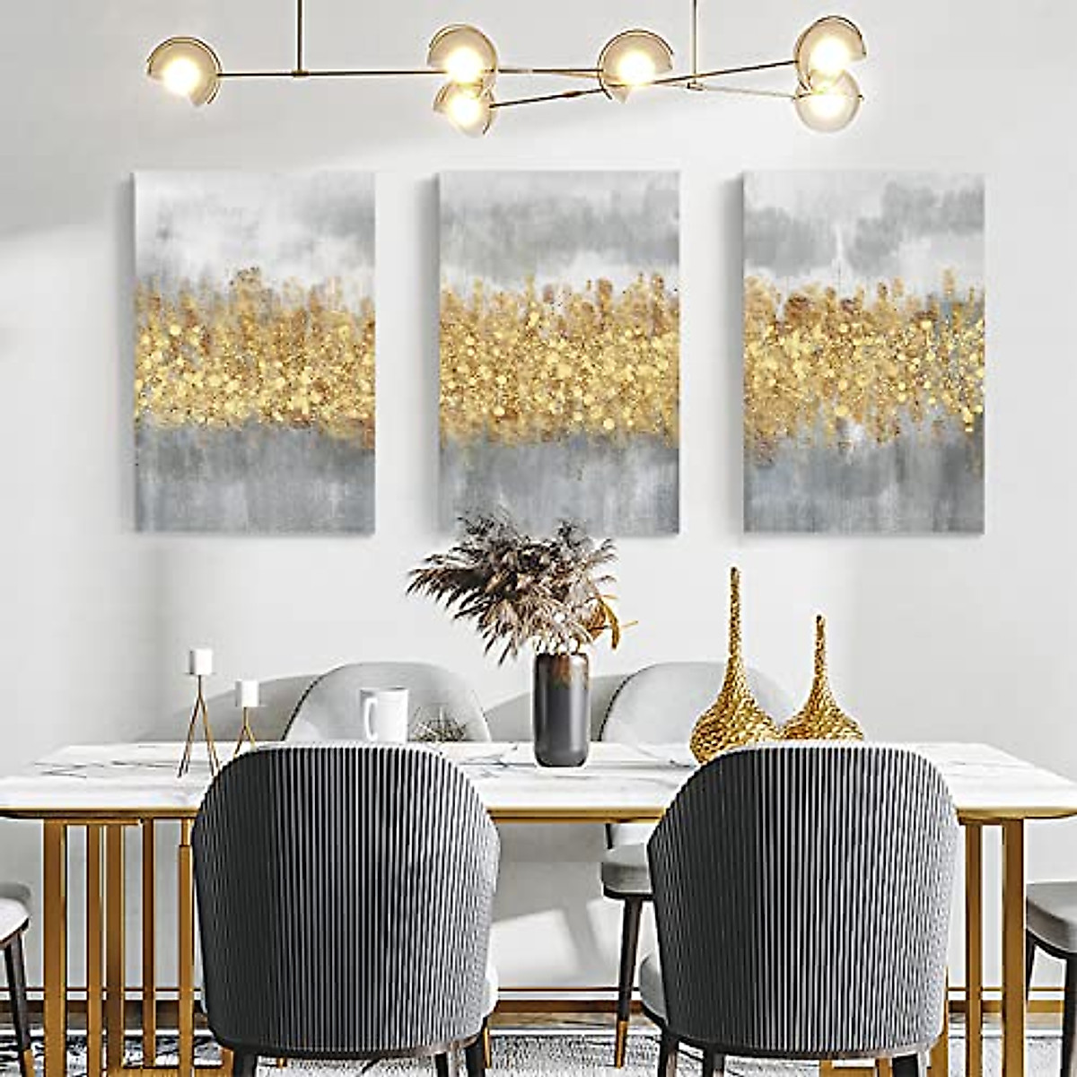Modern Abstract Wall Art Grey and Yellow Room Decor 3 Pcs Neutral Canvas Print with Light Industrial Style Artwork Pictures for Office Home Living Room Bedroom Men Gift 16"x 24"