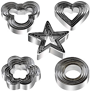 Cookie Cutters Shapes Set, 25pcs Flower,Round,Heart,Star,Mouse Shape Stainless Steel Metal Cookie Molds for Kitchen, Baking