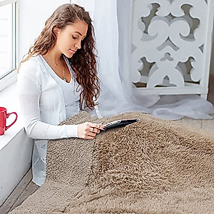 PAVILIA Soft Fluffy Faux Fur Throw Blanket, Taupe Tan Camel, Shaggy Furry Warm Sherpa Blanket Fleece Throw for Bed, Sofa, Couch, Decorative Fuzzy Plush Comfy Thick Throw Blanket, 50x60 Inches