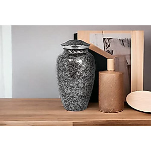 Cremation Urn for Ashes - Adult Funeral Urn Handcrafted - Affordable Urn for Ashes - Large Funeral Memorial with Elegant Finish for Cemetery Burial - Black/Silver