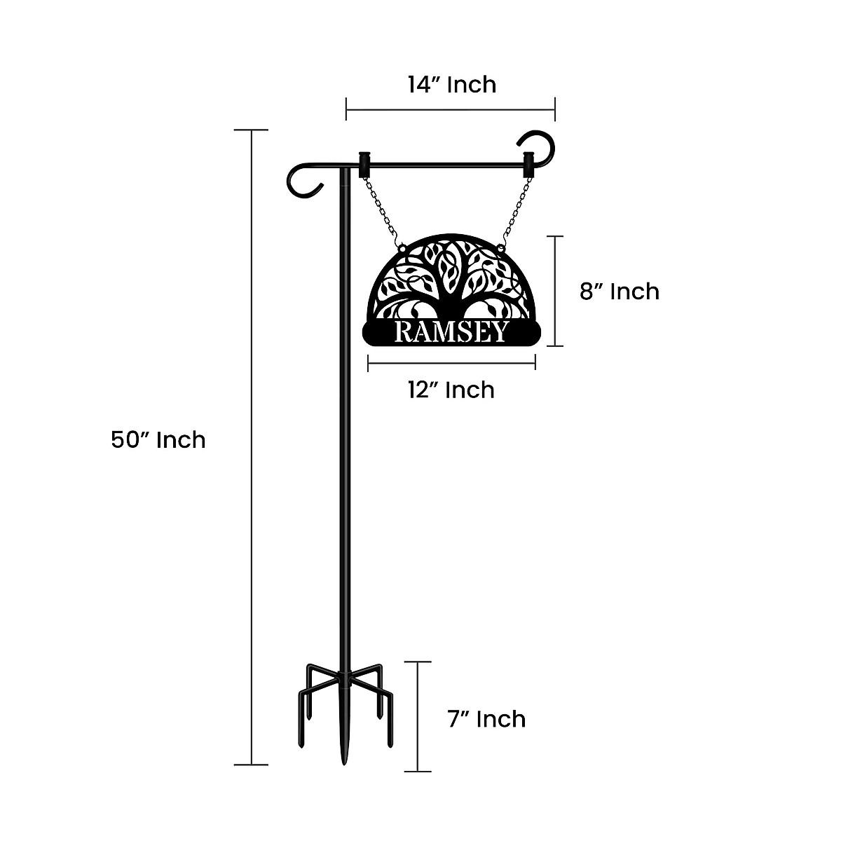 Personalized Tree of Life Hanging Metal Sign - Garden Flag Hanging Sign with Last Name - Custom Hanging Sign on Optional Adjustable 34-50" Pole for Outdoors Porch, Driveway