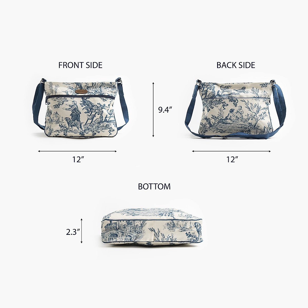 Maison d' Hermine Cross Body Bag 100% Cotton Canvas Hand Bag Shoulder Bag for Women Men Shopping Travel Everyday Use Multi Zippered Pocket Sling Bag (The Miller - Blue)