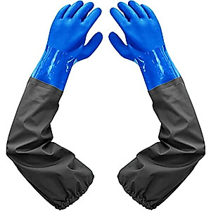 Haiou Long Rubber Gloves Elbow Length Chemical Resistant Gloves with Cotton Lining Waterproof Gloves, 25 inches, Large