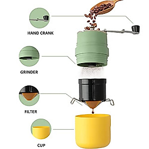 Mongdio C1366 All-in-One Coffee Maker With Manual Grinder,Permanent Filter,Cups(2) | Cabin, Campsite, RV, Kitchen, Hunting & Backpacking(Grey)