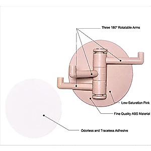 Fineget Wall Hooks for Hanging Adhesive Bathroom Kitchen Hooks Desk 3 Rotatable Arms Round Sticky Hooks Pnk 2 Pairs