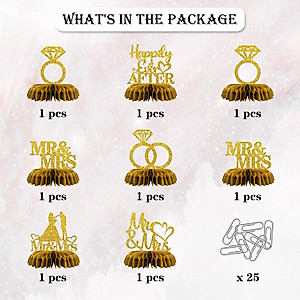 Maicaiffe Mr & Mrs Table Honeycomb Centerpieses Decorations - Glitter 8 Pcs Wedding Engagement Party Table Toppers Decor - Bridal Shower - Wedding Party Decoration Supplies