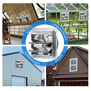 KEN BROWN 12 Inch Shutter Exhaust Fan Wall Mounted,Aluminum with 1.65 Meters Power Cord Kit,High Speed 1800CFM,Vent fan for Commercial,Greenhouse,Attic,Shed,Shop