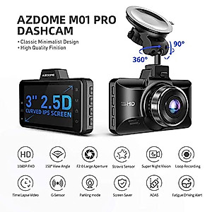 AZDOME Dual Dash Cam Front and Rear, 3 inch 2.5D IPS Screen Car Driving Recorder, 1080P FHD Dashboard Camera, Waterproof Backup Camera Night Vision, Park Monitor, G-Sensor, for Car Taxi with 32GB Card