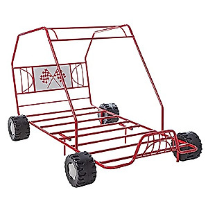 HABITRIO Twin Bed Frame, Racer Cart Design Metal Structure Canopy Twin Size Platform Bed with Headboard, Sturdy Slat System, No Box Spring Needed, Fit for Kids Teens Bedroom, Red