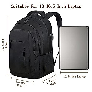 Lizbin Travel Laptop Backpack, Business Laptop Backpacks with USB Charging Port, Large Water Resistant Computer Bag for Men & Women, Fits 15.6 Inch Notebook (Black)