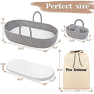 Pro Goleem Baby Diaper Changing Basket, Portable Easy to Clean Moses Basket for Newborn Babies with 1 Foam Pad 2 Waterproof Pad Covers and 1 Diaper Caddy Organizer