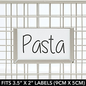 mDesign Wide Steel Wired Storage Organizer Bin Baskets with Label Slot for Kitchen Pantry, Cabinet, Organizing Holder for Food, Drinks, Snacks, Produce, Omaha Collection, 2 Pack, Satin