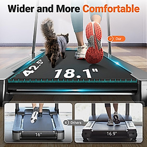 THERUN Under Desk Treadmill, Folding 2 in 1 Treadmill 265 lb Capacity 3.0 HP 18.13 Inch Widen Running Belt Walking Pad with APP Control, Remote Control for Home, Office (Silver-Gray)