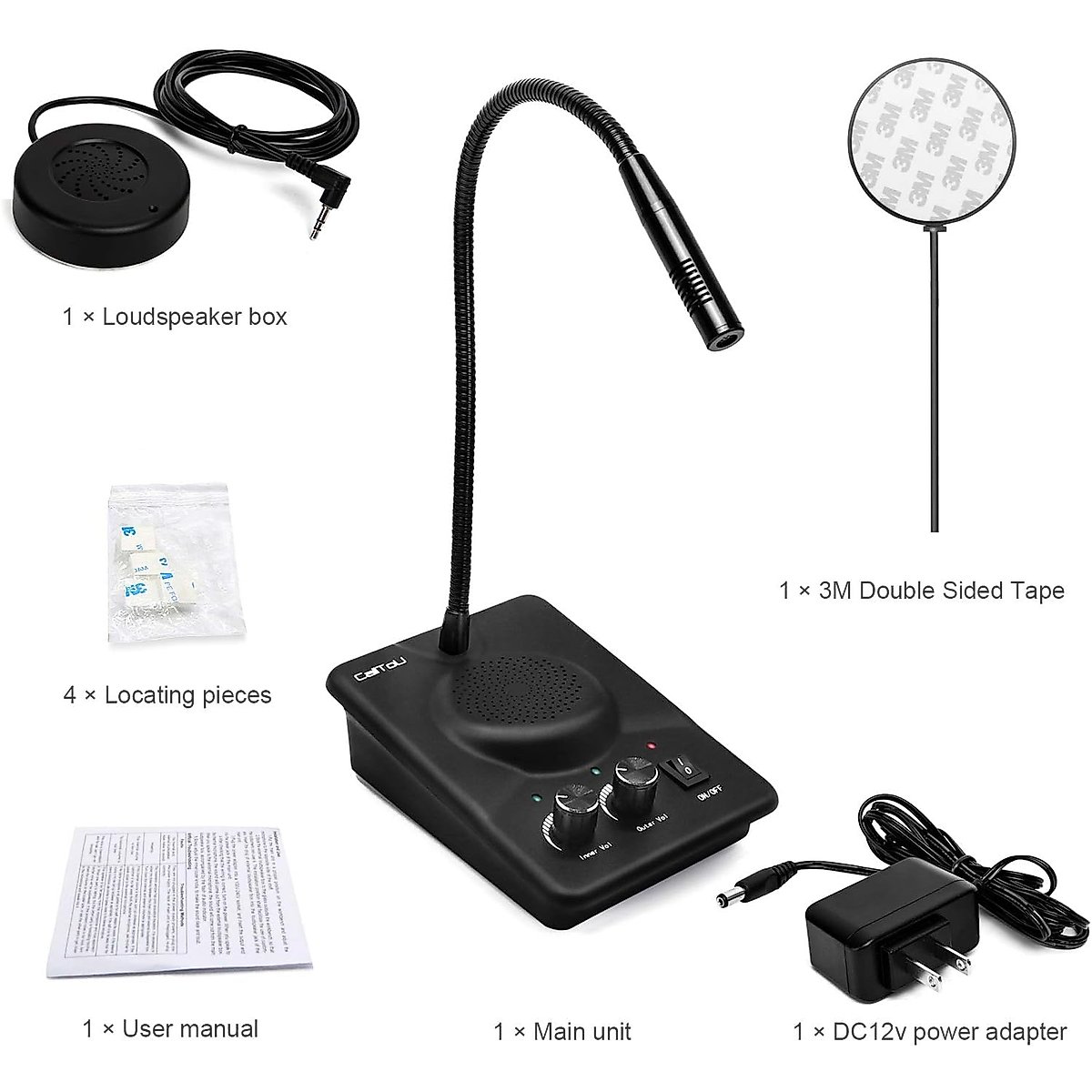 CallToU Window Speaker Intercom System,Dual Way Anti-Interference Intercommunication Microphone Talk Through Glass Window,for Business,Bank,Office,Hospital,Counter,Store,Station,School and More