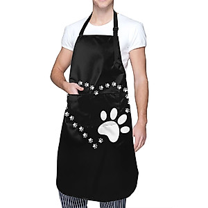 Dogs Cats Paws Prints Apron Adjustable Aprons with 2 Pockets for Women Men Waterproof Chefs Apron for Kitchen Painting Gardening Grooming