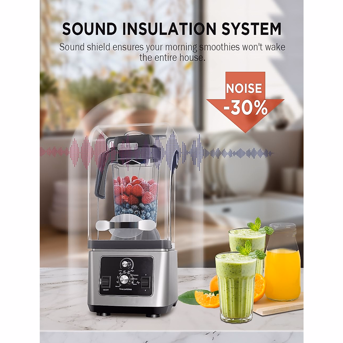 Cavlhils Commercial Blender for Kitchen, 2200W Professional-Grade Power Blender with Soundproof Cover, Electric Variable Speed Processor for Shakes and Smoothies, 88 oz Container & 48000 RPM