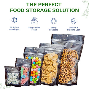 PouchWorth 100 Pack 3.5"x4.5" Mylar Clear/Black Nylon Resealable Flat Bags Heat Seal Zipper Lock Reusable Storage Pouches for Zip Food Storage Lock Packaging with Tear Notches