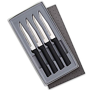 Rada Cutlery Serrated Steak Knife Set Stainless Steel Knives Resin Steel, Set of 4, 7 3/4 Inches, Black Handle