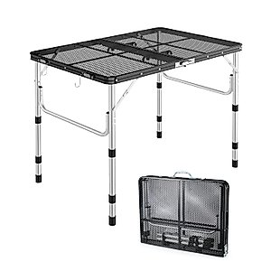 Sportneer Grill Table for Outside, 3ft(L) x 2ft(W) Height Adjustable Camping Table Lightweight Aluminum Folding Portable Metal Folding Outdoor Grill Table for Camping Cooking BBQ RV Picnic (Black)
