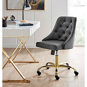 Modway Distinct Tufted Swivel Performance Velvet Office Chair, Gold Gray