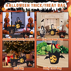 IDEA FAMILY Halloween Candy Trick or Treat Goodie Bags Kids Bat Bucket Basket with Handle Large Reusable Multipurpose Canvas Tote Bag Halloween Gifts Party Favors Supplies for Kids,Black