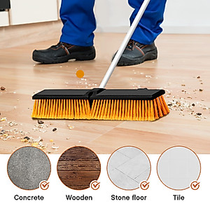 Suclain 2 Pcs Push Broom Outdoor Wide Heavy Duty Broom with Long Handle Stiff Bristles Concrete Brush Commercial for Cleaning Bathroom Kitchen Patio Garage Shop Deck Concrete Tile Floor (18 Inch)