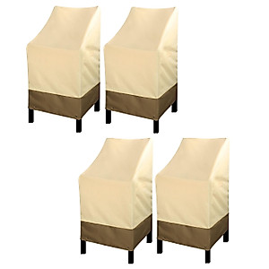High Back Beige Patio Chair Covers Waterproof Heavy Duty Outdoor Bar Stool Covers Stackable Beige Patio Furniture Covers Set of 4 Outside Lounge Deep Seat Covers Lawn Chair Covers-Beige&Brown, 4 Pack