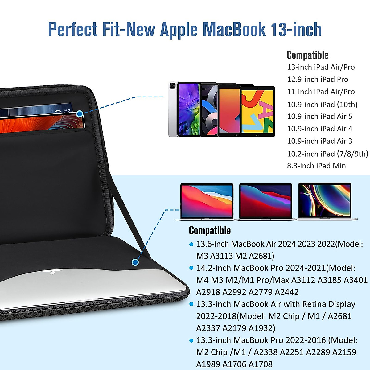 FINPAC Hard Laptop and Tablet Sleeve Case for 13.6-inch MacBook Air M3 A3113 2024, 14-inch MacBook Pro M4/M3/M2/M1 2024-2021