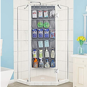 MISSLO Over The Door Shoe Organizer Hanging Closet Holder Hanger Storage Bag Rack with 24 Large Mesh Pockets, Gray
