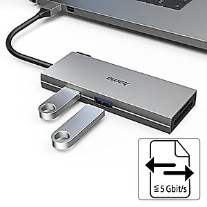 Hama USB C Hub 6 Ports (Multiport Adapter 1x HDMI 4K, 2X USB-A, 1x USB-C for Transfer Data and Charging with PD, 2X Card Reader SD and microSD, USB C Adapter 6-in-1 for Office, Home Office) Aluminium