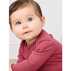 Simple Joys By Carter's Unisex Baby 4-pack Long-sleeve Pointelle Bodysuits Bodystocking, Dusty Pink/Grey/Light Burgundy/White Floral, 3-6 Months US