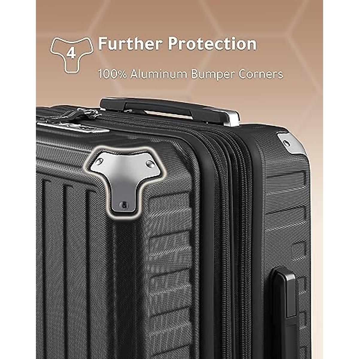 LUGGEX PC Carry On Luggage Sets 2 Piece - Hard Shell Expandable Suitcase Sets - 4 Metal Corner Hassle-Free Travel (Black Suitcase)