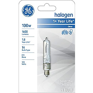 GE Halogen Light Bulb, Specialty T Type Light Bulb, 100 Watt, Clear Finish, Candelabra Base (1 Pack)