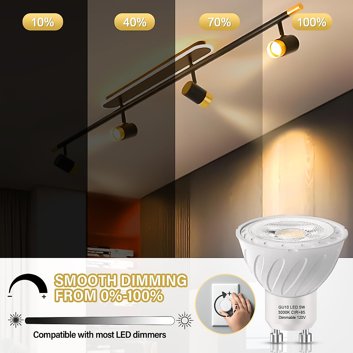 VITUNOV GU10 LED Bulb Dimmable, 50W Halogen Equivalent, Warm White 3000K, 120V 5W 500LM MR16 Spotlight Bulbs for Track Recessed Accent Ceiling Lighting, 6 Pack