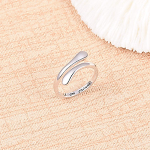 Fookduoduo 925 Sterling Silver Ring Inspirational Jewelry adjustable Wrap Open Rings for Women (I am enough)