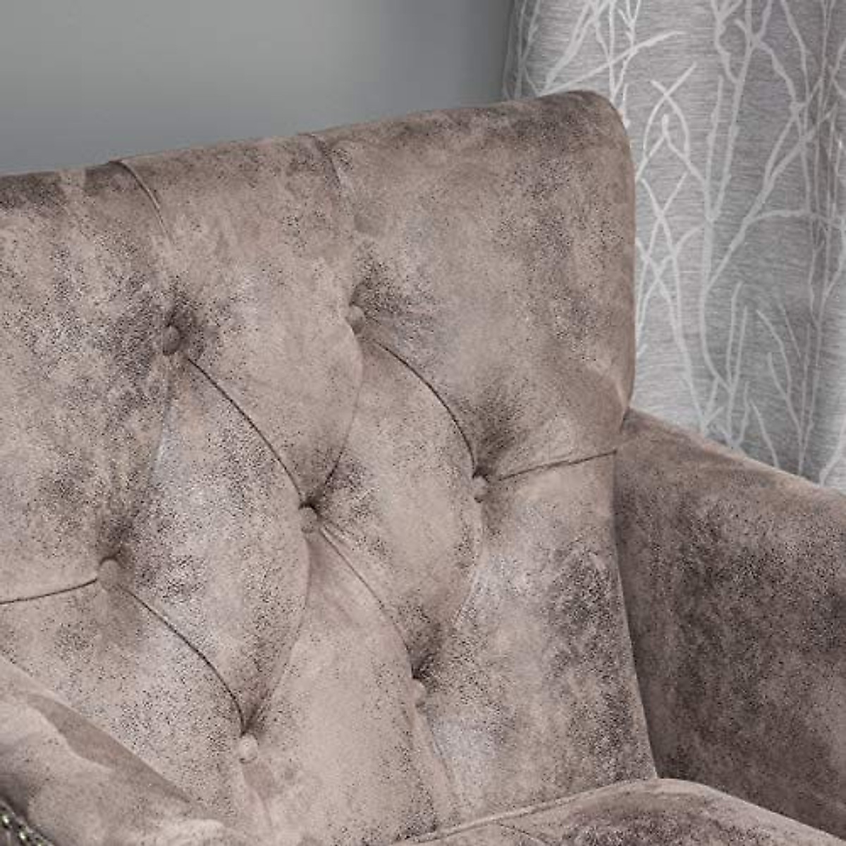 GDFStudio Medford Brown Tufted Club Chair, Fabric Accent Chair with Studded Nailhead Accents