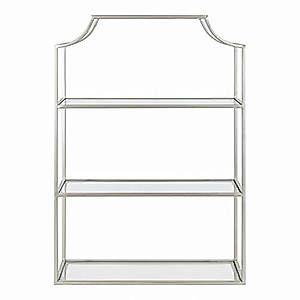 Kate and Laurel Ciel Glam 3-Tier Scalloped Wall Shelf, 20 x 30, Silver, Modern Shelving with Glass Tiers