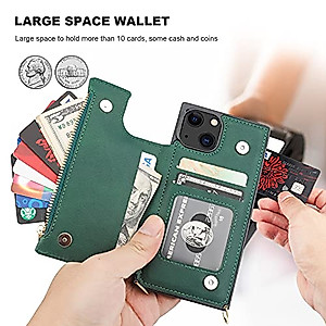 Bocasal Crossbody Wallet Case for iPhone 13 with RFID Blocking Card Slot Holder, Magnetic Flip Folio Purse Case, PU Leather Zipper Handbag with Detachable Lanyard Strap 6.1 Inch 5G (Green)