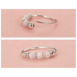 Handmade Silver Single 10MM Cartilgae Helix Piercing Hoop Earring with Trio White Opal, 925 Sterling Silver Very Small 10MM Thin 22 Gauge Hoop for women, By Miya Jewelry Creations