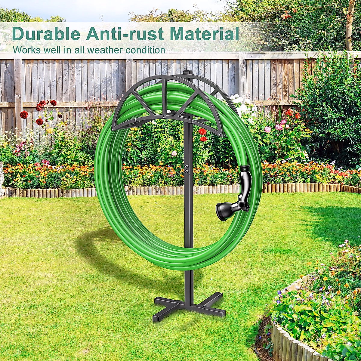 Keten Garden Hose Holder, 4 Spikes Freestanding Outdoor Hose Stand, Heavy Duty Water Hose Holder Rack and Storage Organizer for Lawn/Yard/Garden