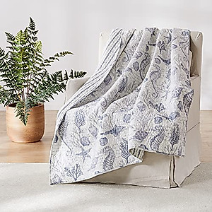 Levtex Home - Tahiti - Quilted Throw - 50x60in. - Coastal - Blue, Grey and White - Reversible Pattern - Cotton Fabric